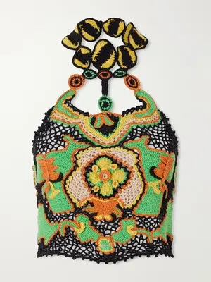 Etro Crocheted Cotton Halterneck Top - Orange