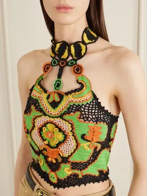 Etro Crocheted Cotton Halterneck Top - Orange