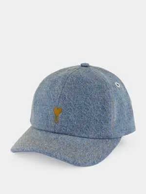 AMI Paris Denim Cap With De Coeur Embroidery - Blue