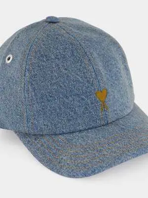 AMI Paris Denim Cap With De Coeur Embroidery - Blue