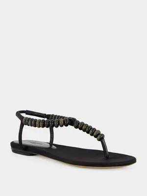 Le Monde Beryl Satin Beaded Thong Sandals - Black