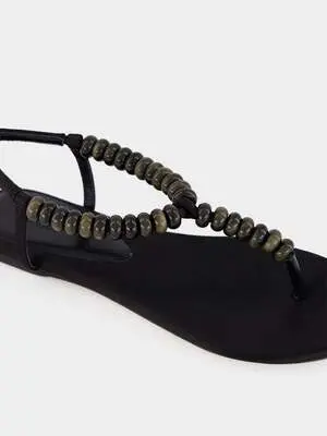 Le Monde Beryl Satin Beaded Thong Sandals - Black