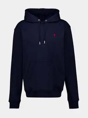 AMI Paris De Coeur Cotton Hooded Sweatshirt - Blue