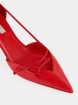 Prada Leather Open-side Bow Pumps - Red