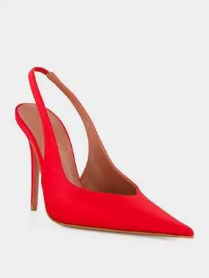 Amina Muaddi Anok 105 Satin Slingback Pumps - Red