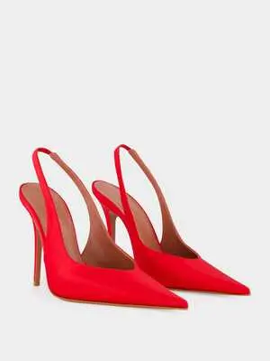 Amina Muaddi Anok 105 Satin Slingback Pumps - Red