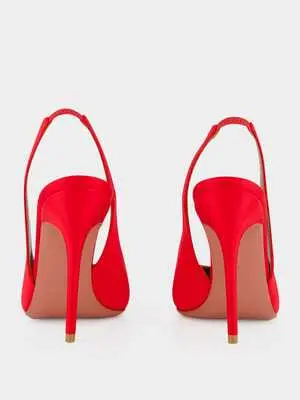 Amina Muaddi Anok 105 Satin Slingback Pumps - Red