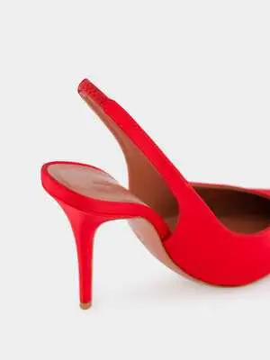 Amina Muaddi Anok 105 Satin Slingback Pumps - Red