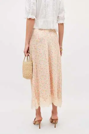 Rixo Matilde Floral Cream Midi Skirt