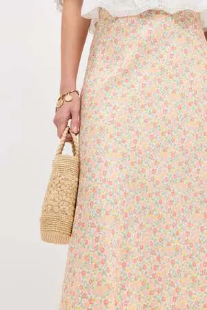Rixo Matilde Floral Cream Midi Skirt