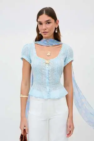 Rixo Sandi Broderie Anglaise Cotton Top - Blue