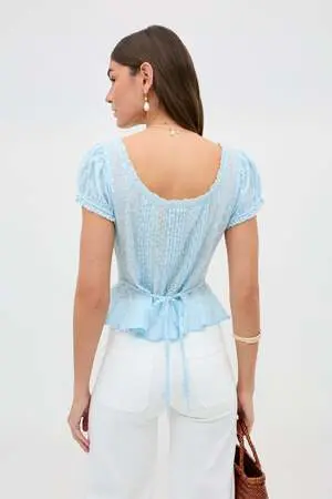 Rixo Sandi Broderie Anglaise Cotton Top - Blue