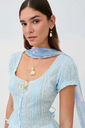 Rixo Sandi Broderie Anglaise Cotton Top - Blue