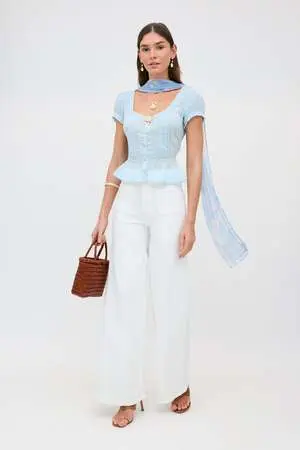 Rixo Sandi Broderie Anglaise Cotton Top - Blue
