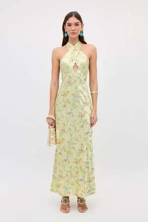 Rixo Dune Botanical Embroidery Gown