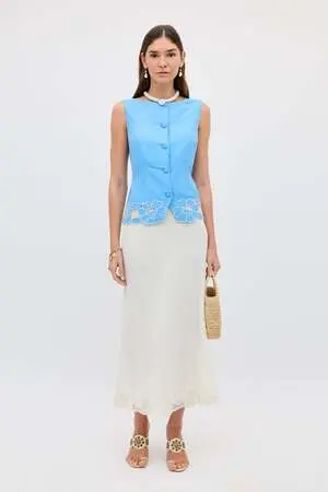 Rixo Lucca Daisy Cutwork Embroidered Top