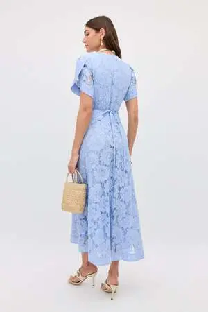 Rixo Novara Lace Midi Dress With Curved Sleeves