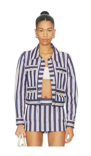 Alice + Olivia Alex Collared Boxy Jacket - Navy