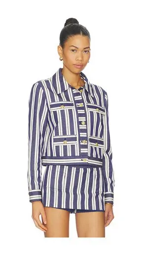 Alice + Olivia Alex Collared Boxy Jacket - Navy