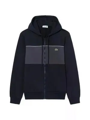 Lacoste Colour-block Zip-up Cotton Hoodie - Blue