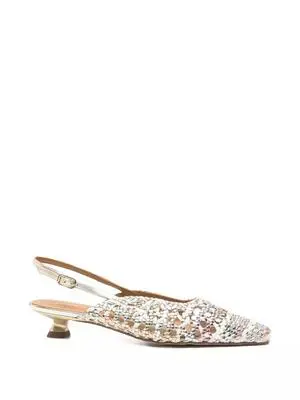PEDRO MIRALLES Pointed-toe Kitten Heel Mules - Silver