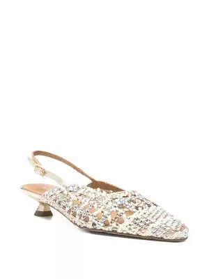 PEDRO MIRALLES Pointed-toe Kitten Heel Mules - Silver