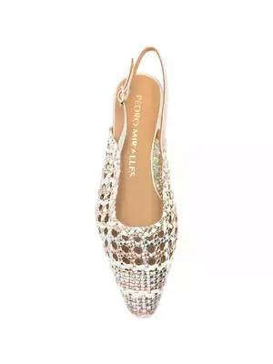PEDRO MIRALLES Pointed-toe Kitten Heel Mules - Silver