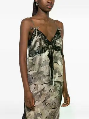 Pinko Camouflage Print Lace Trim V-neck Camisole