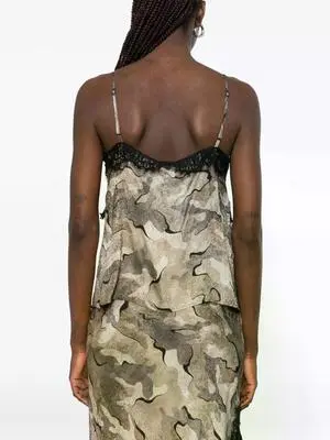 Pinko Camouflage Print Lace Trim V-neck Camisole