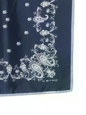 Etro Silk Scarf With Placed Floral Paisley Print - Blue