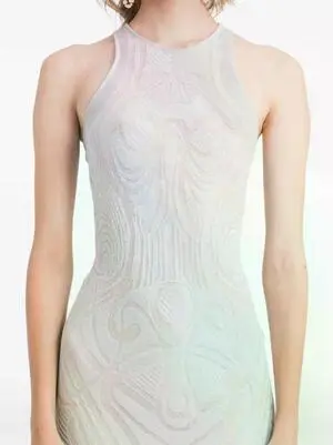 GEMY MAALOUF Patterned Sleeveless Midi Dress - White