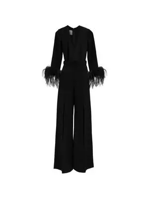 GEMY MAALOUF Feather-trim Jumpsuit - Black