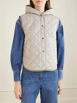 Brunello Cucinelli Hooded Quilted Shell Vest - Gray