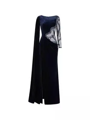 GEMY MAALOUF Bead-embellished Velvet Dress - Blue