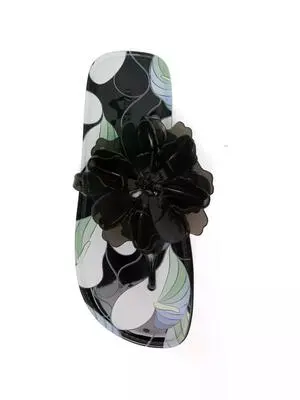 Farm Rio Floral-print Flip Flops - Black