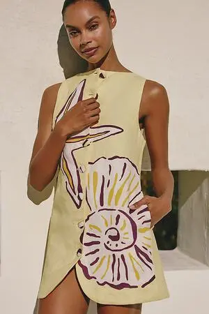 CALA DE LA CRUZ Rhoda Linen Mini Dress - Yellow Pattern