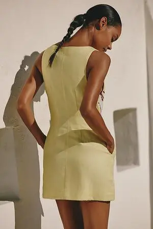 CALA DE LA CRUZ Rhoda Linen Mini Dress - Yellow Pattern