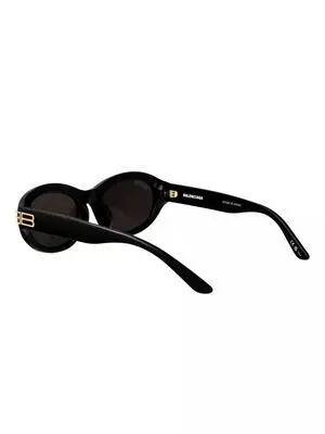 Balenciaga Logo Oval-frame Sunglasses - Black