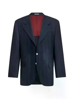Brunello Cucinelli Virgin Wool Chalk Stripe Tailor Blazer - Blue