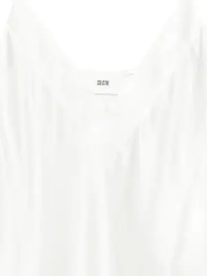 SOLOTRE Satin V-neck Top - Neutrals