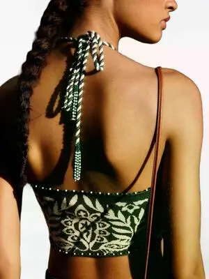 Farm Rio Miranda Beaded Halterneck Cropped Top