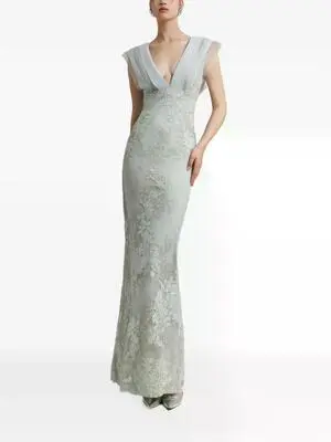 GEMY MAALOUF Embellished V-neck Maxi Dress