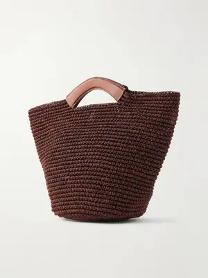 HUNTING SEASON Large Leather-trimmed Raffia Shopper Tote