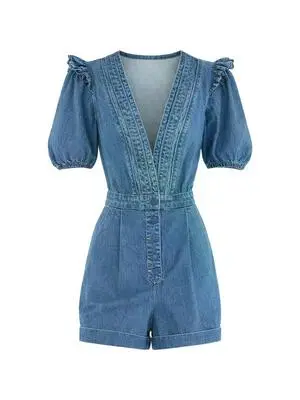 Farm Rio Ruffled V-neck Playsuit - Blue