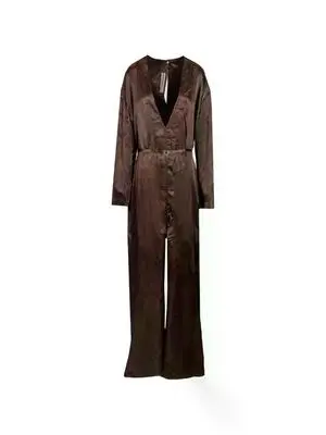 Rick Owens Long-sleeved V-neck Jumpsuit - Brown