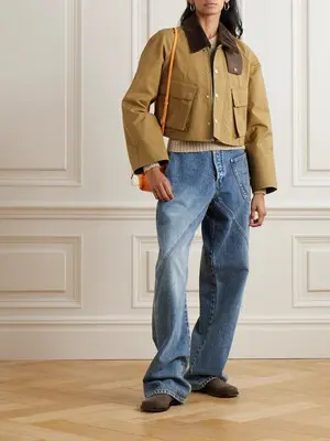 JW Anderson Cropped Corduroy-trimmed Waxed-cotton Jacket - Neutrals