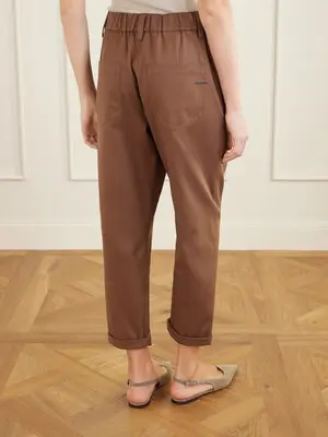 Brunello Cucinelli Cotton-blend Twill Straight-leg Trousers - Brown