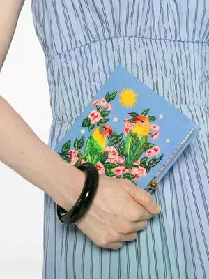 OLYMPIA LE-TAN Les Inséparables Parables Embroidered Clutch - Blue