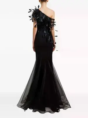 GEMY MAALOUF Asymmetrical Feather Neckline Dress