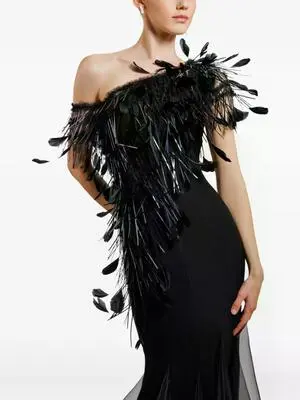 GEMY MAALOUF Asymmetrical Feather Neckline Dress